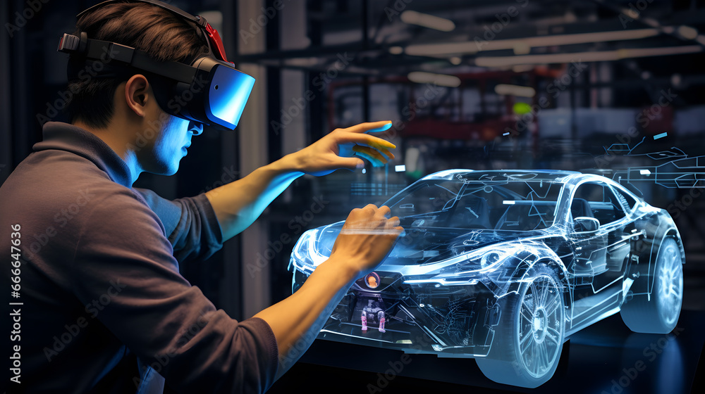 skilled man in the automotive industry using AR and VR technologies to ...