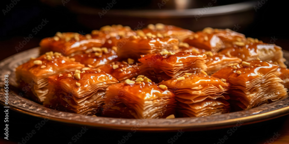 Typical Turkish food. Baklava puff pastry sweets. Generative AI. Stock ...