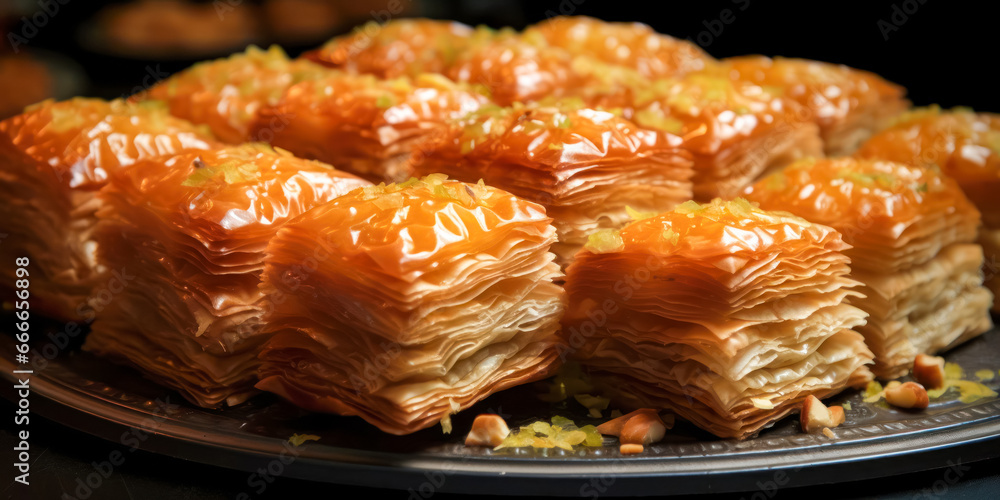 Typical Turkish food. Baklava puff pastry sweets. Generative AI. Stock ...