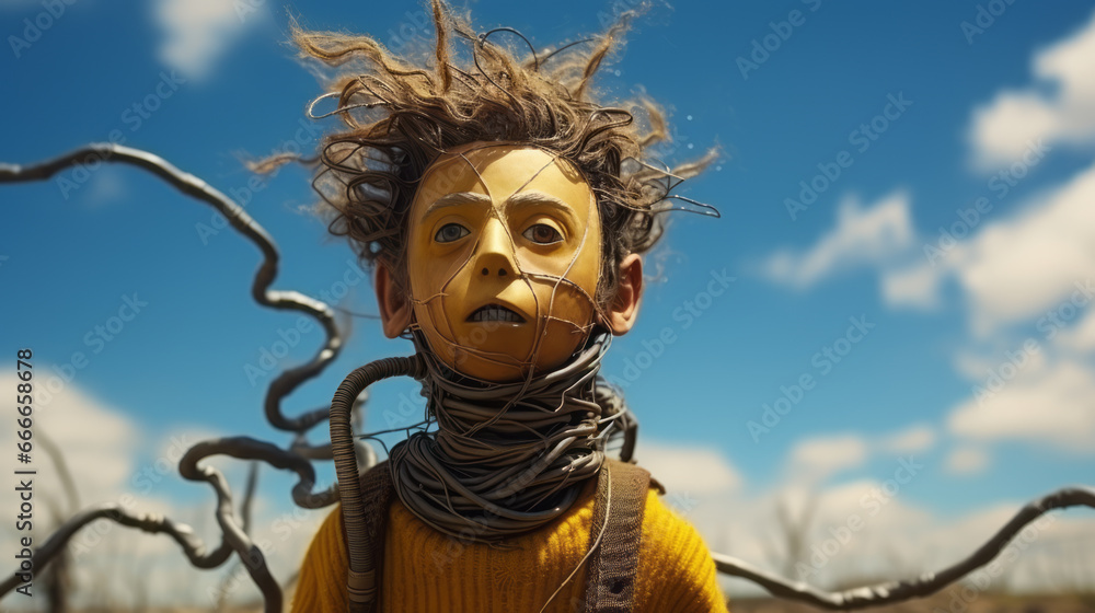 Horror Movie Character: Scary yellow alien zombie boy covered with ... Horror Movie Character: Scary yellow alien zombie boy covered with ...