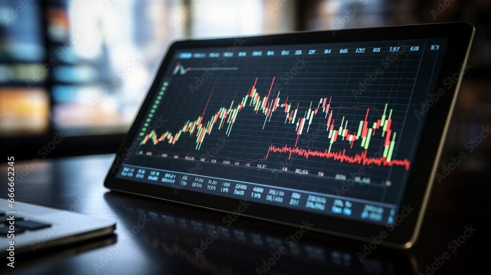 Stock price charts on a tablet screen with various chart patterns ...