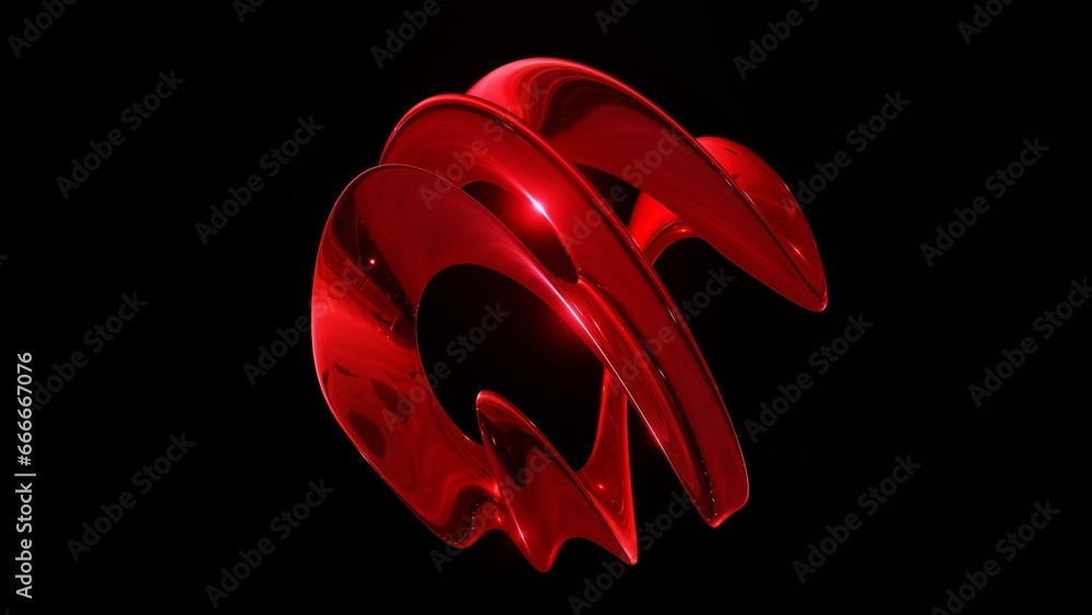 3d Abstract red metal chrome shape background. Morphing shape rotating ...