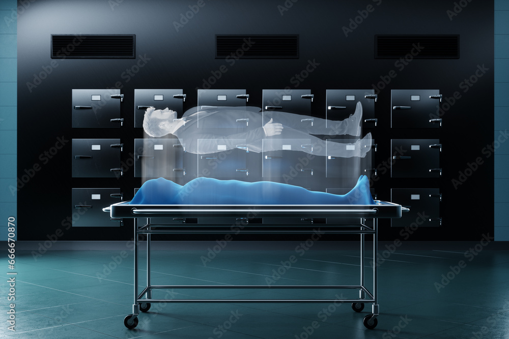 The soul flies out of the corpse covered with a cloth, the spirit ...