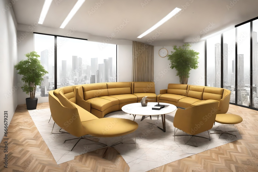 4D view, meeting room, with luxury sofa's mustered color, L-Shape ,with ...