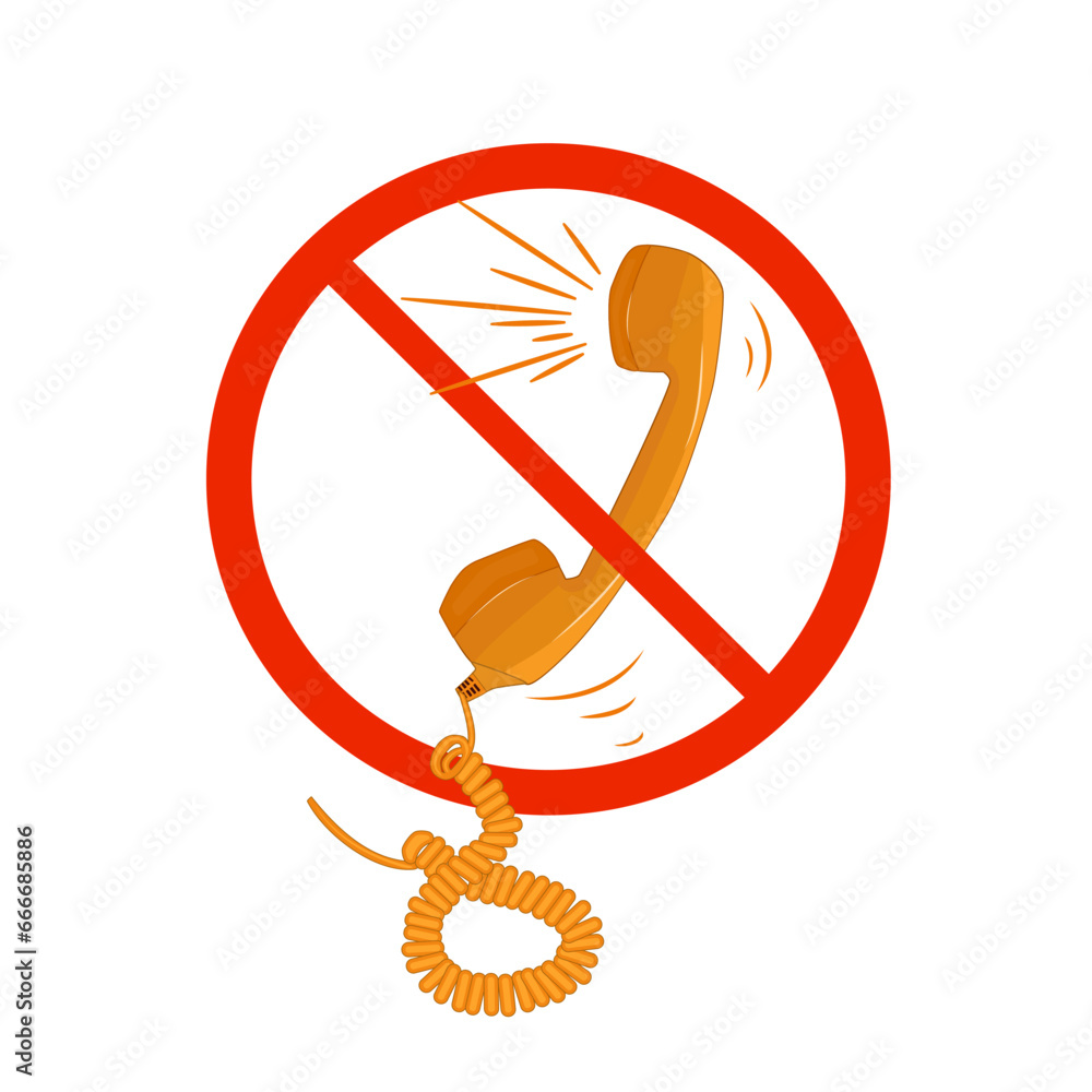 Sign banned speaking. Forbidden call icon. Vintage handset with cord in ...