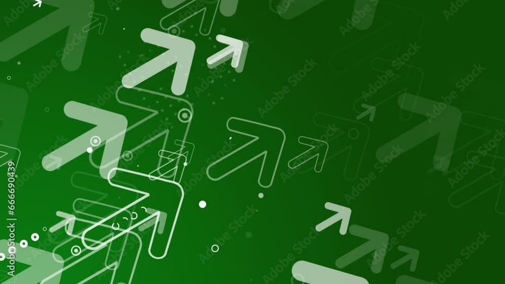 White arrow pointers moving diagonally upwards on a green animated ...