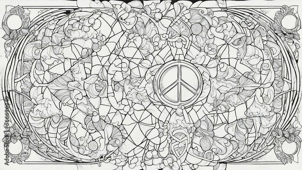 peace sign, vintage engraving vintage background black and white ...