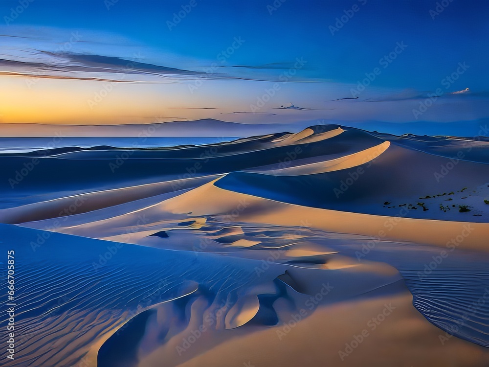 La playa de dunas al atardecer es un lugar de contrastes los azules ...