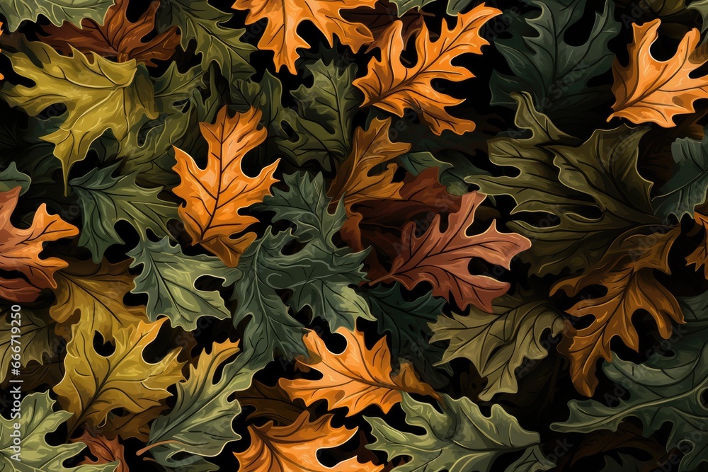 a horizontal format of rust, tan, and green leaves as a background in a ...