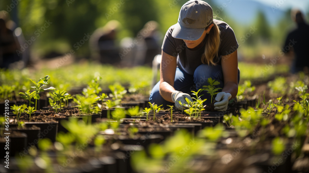 Habitat restoration: Volunteers plant native species in a wetland area ...