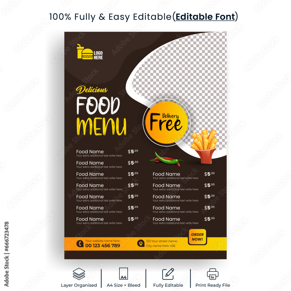 Editable restaurant Food menu design, fast food menu card, restaurant ...
