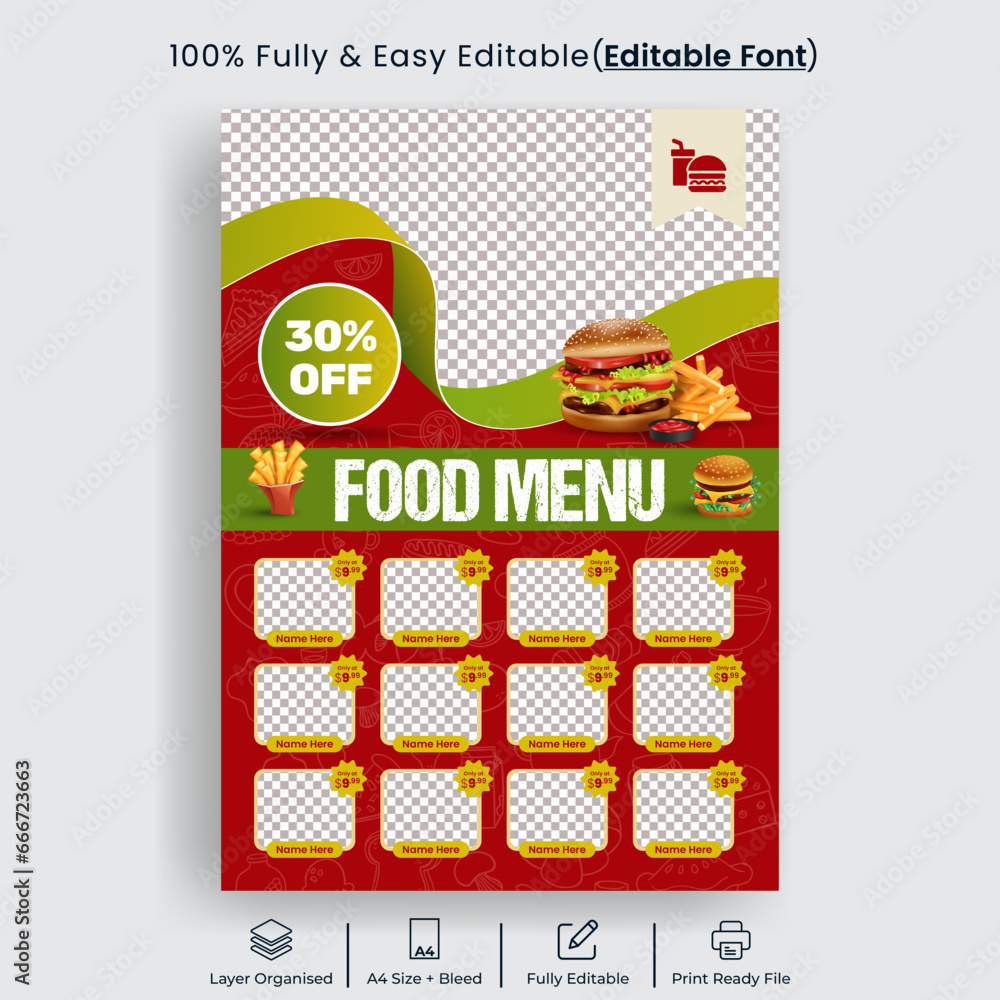 Editable restaurant Food menu design, fast food menu card, restaurant ...