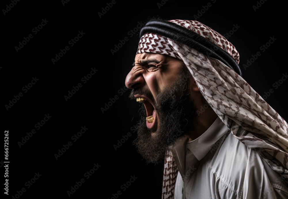 Angry Extremist Shouting - Profile View. Intense Expression of Grief ...