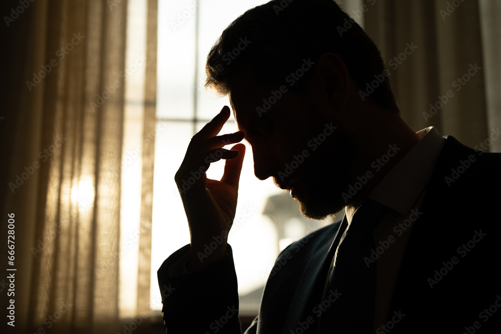 Head Pain Concept Cephalalgia And Migraine Man With Sinus Headache