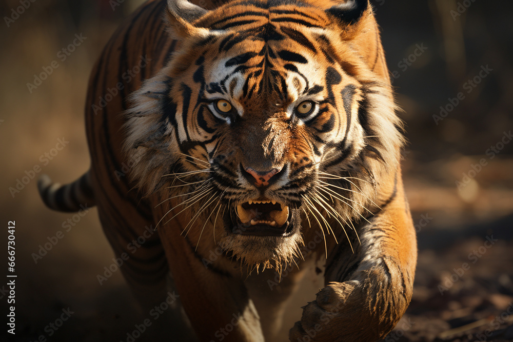 Running tiger, showcasing the potent combination of power and grace ...