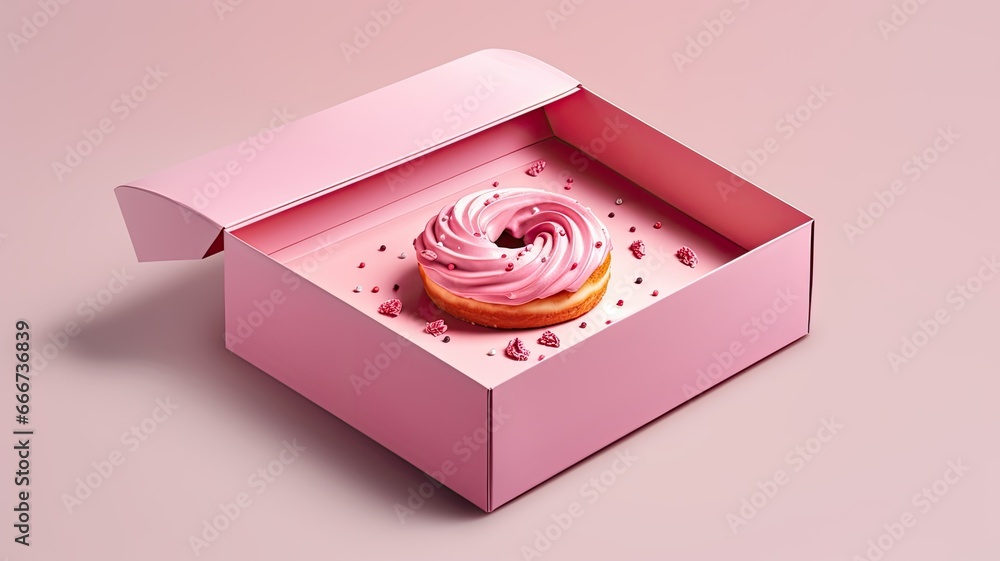 a cake in innovative packaging, showcased inside a robust pink box ...
