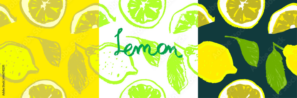 Banner template with vector color lemon seamless pattern. Citrus fruit ...