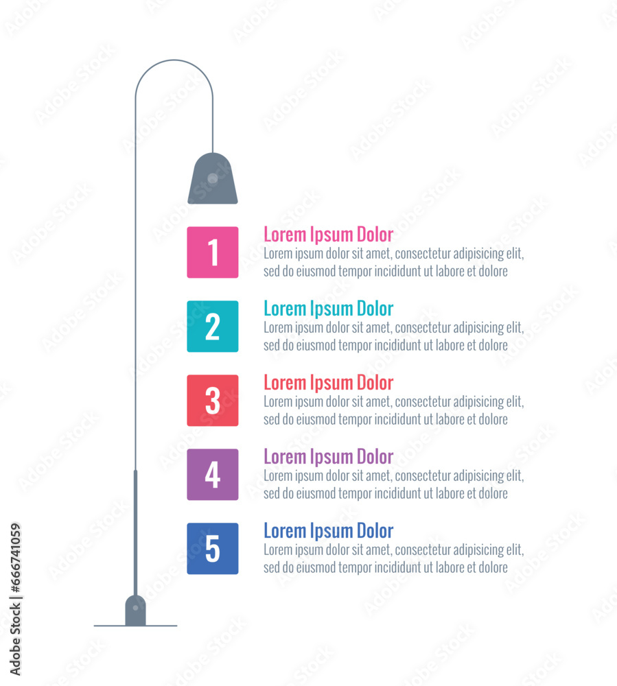five options under street lamp round infographic template. internet ...