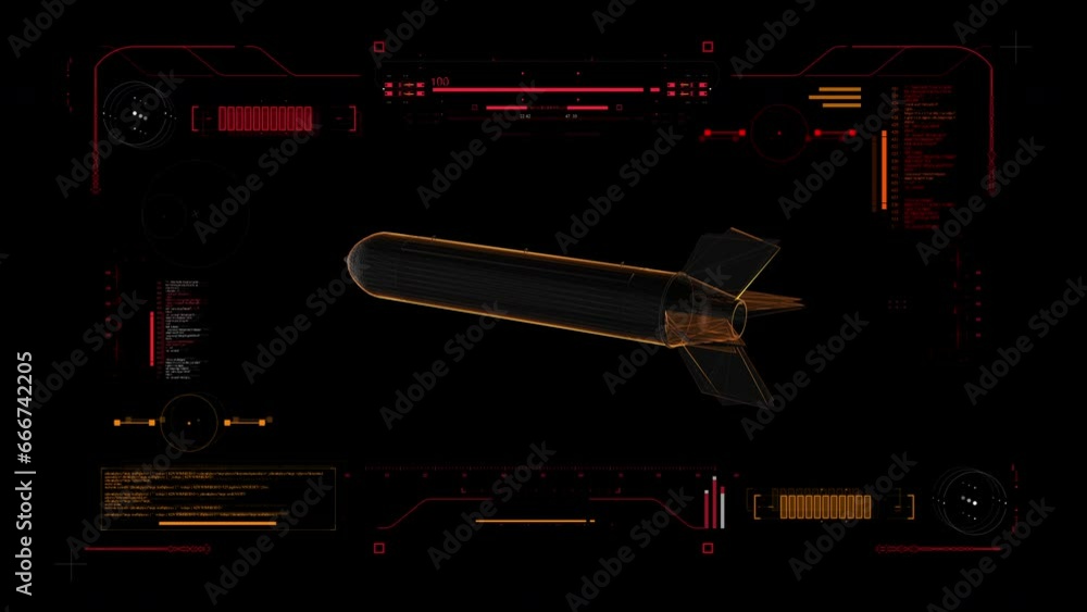 Digital Blueprint Scan of Modern Atomic Bomb. Futuristic User interface ...