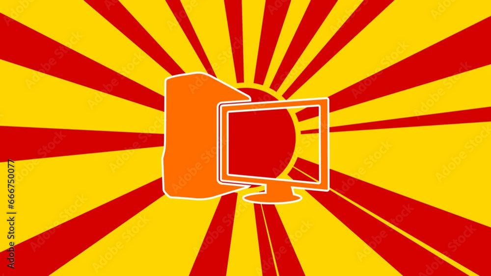 Desktop symbol on the background of animation from moving rays of the ...