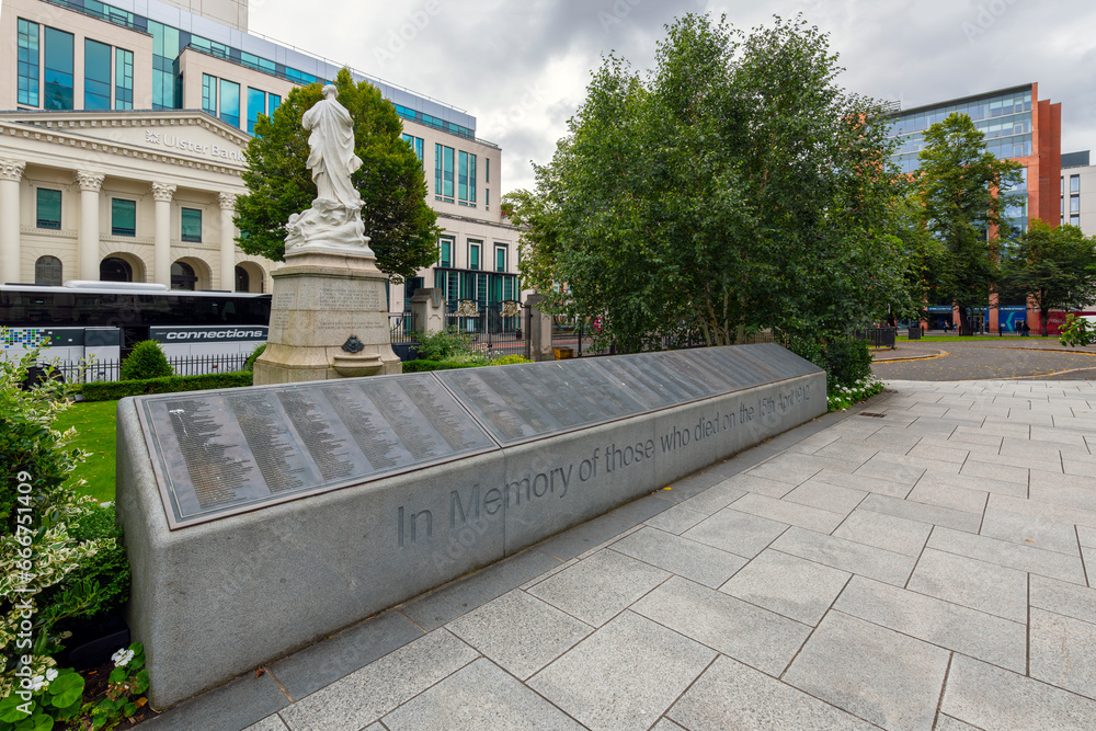 Wide angle view of the Titanic Memorial Garden commemorating the lives ...