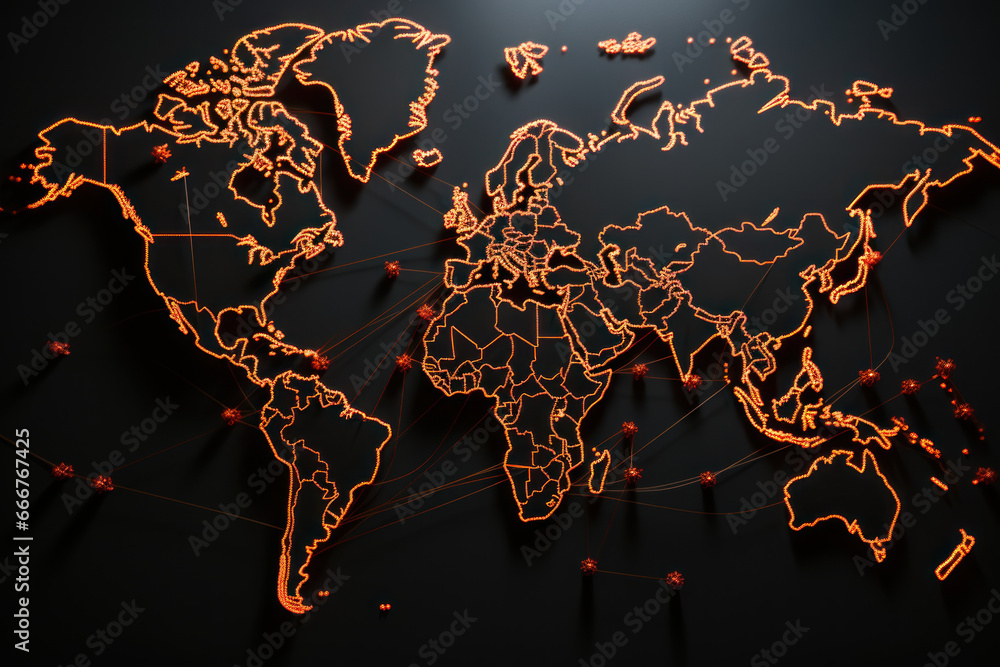 A global map with regions affected by food insecurity marked in red ...