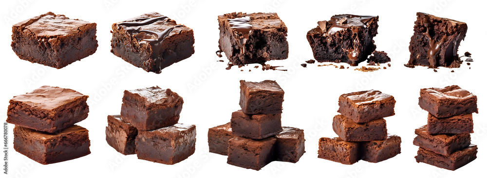 Chocolate fudge brownie cake, front view on transparent background ...