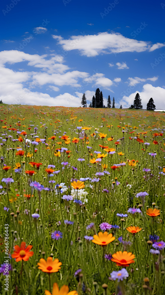 Wildflower field in bloom, mobile background, landscape background ...