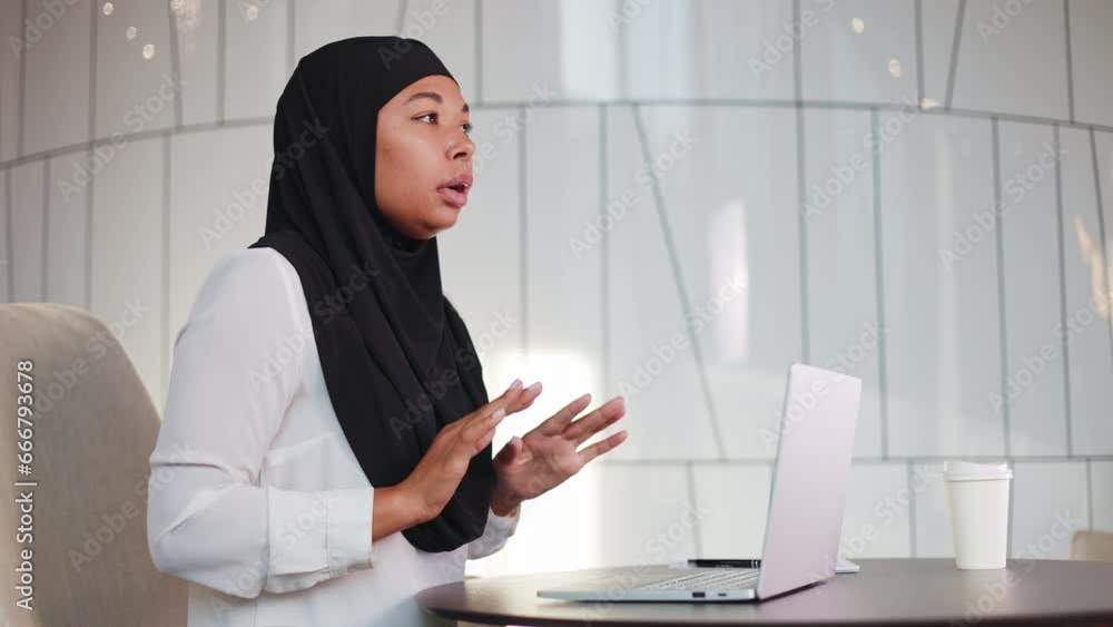 Worried female office manager breathing deeply while trying to calm ...