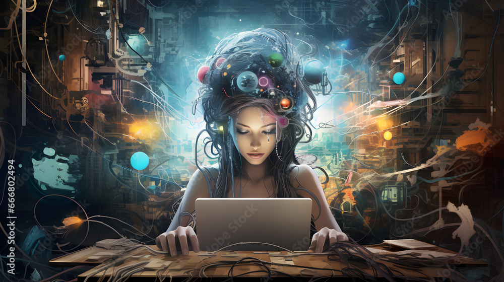 Human digitization. Artificial intelligence - AI and technology concept. An creative abstract ...