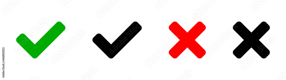 Yes and No or Right and Wrong or Approved and Declined Icons with Black ...