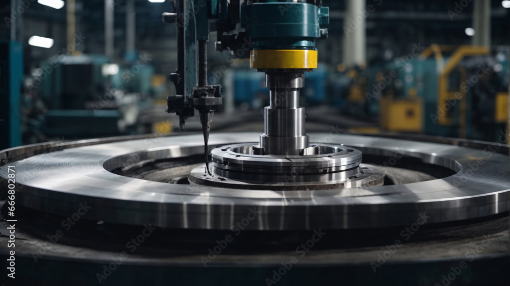 The CNC milling machine cutting the metal part with the sparking light ...