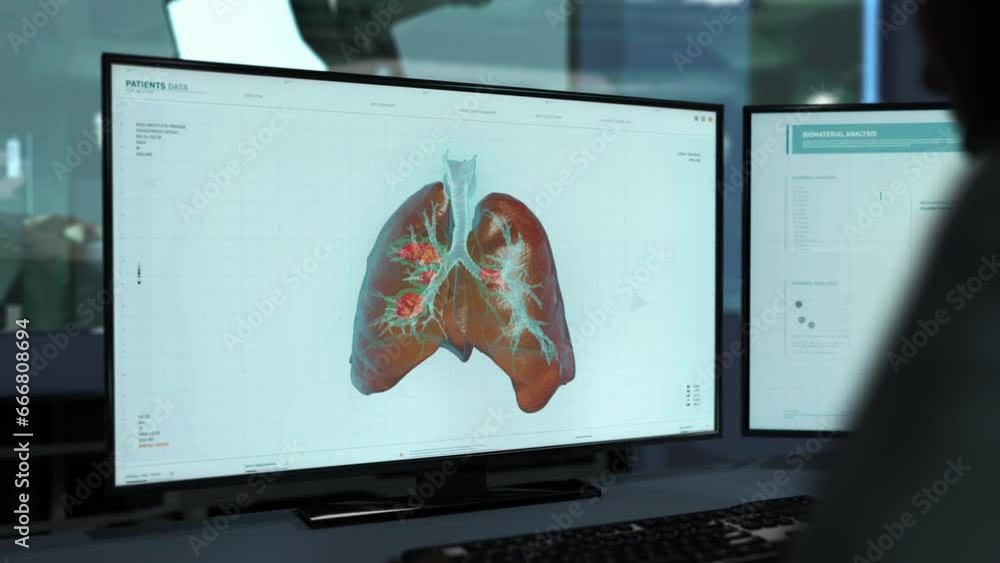 Futuristic X-ray Examination Software Interface Scans Lungs For Cancer ...