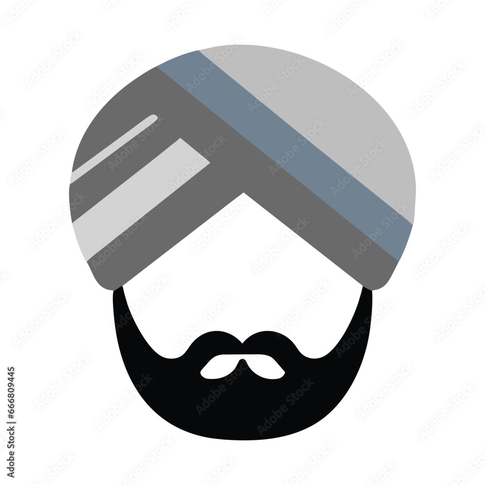 The head of man with a beard in a turban icon, easy editing and recolor ...
