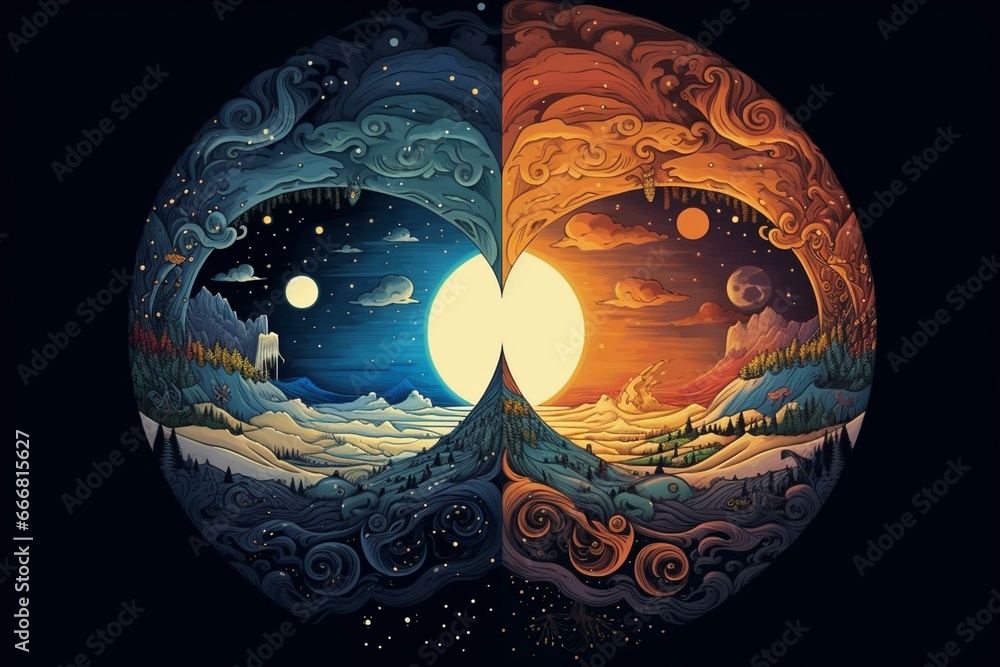 Concept of day and night cycle, depicting the transition from morning ...