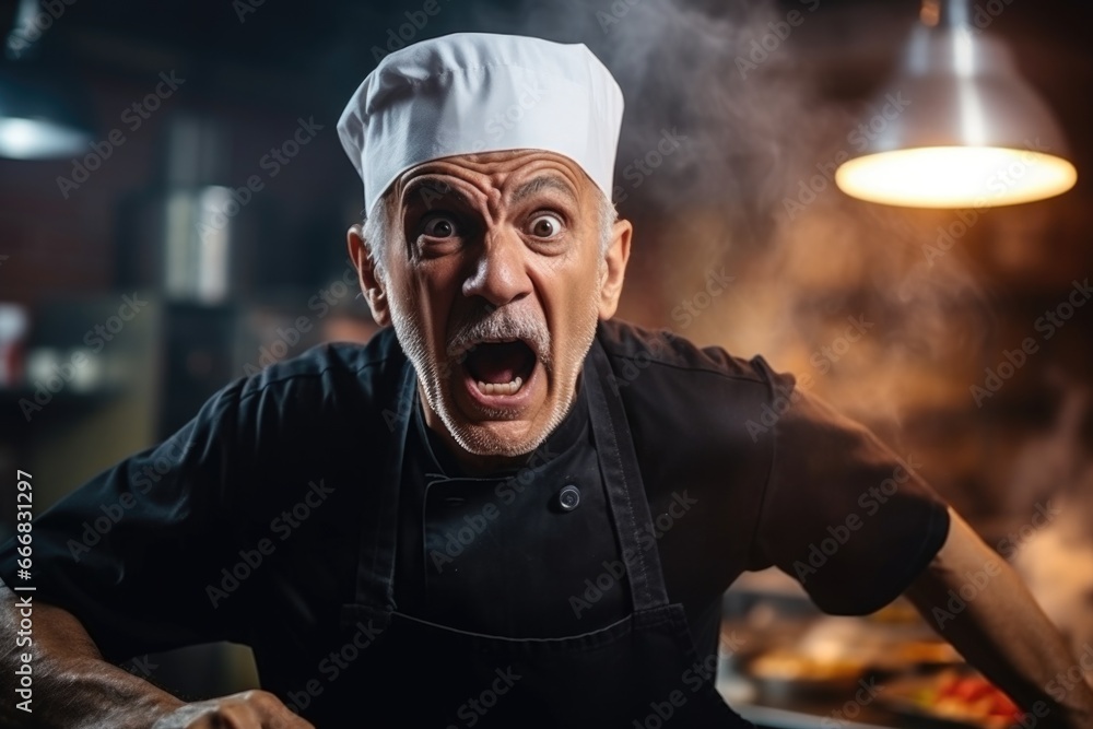 An angry chef in a kitchen with smoke coming out of his mouth, AI Stock ...