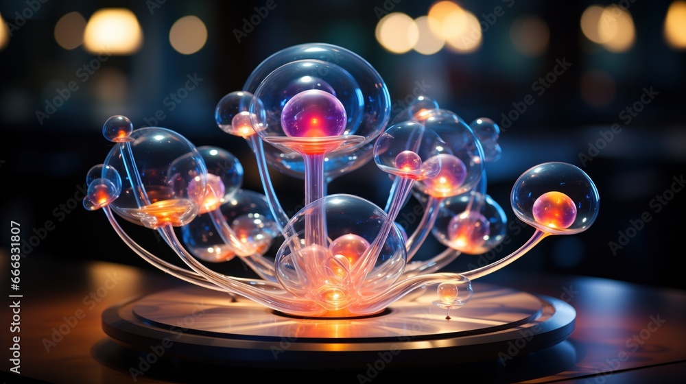 Illuminated 3D depiction of atomic structures showcasing transparent ...