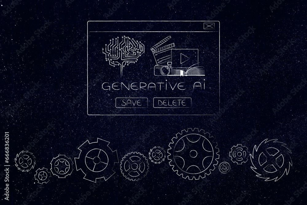 generative AI pop-up message with gearwheels underneath, artificial ...