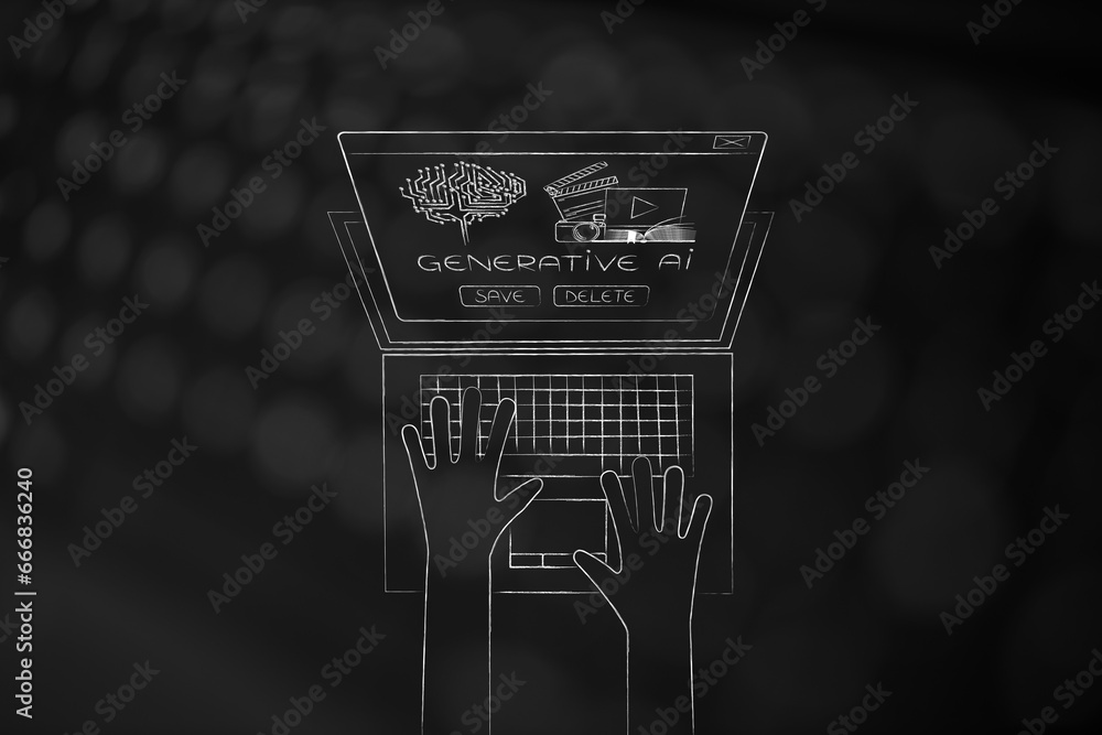 artificial intelligence and deep learning, laptop with generative AI ...