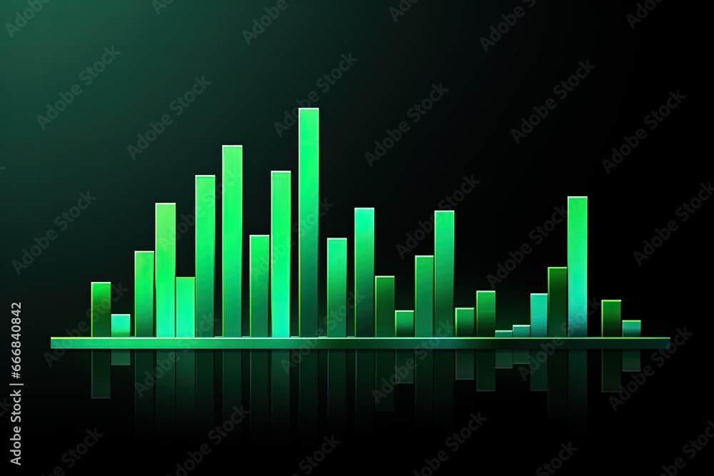 Green bar chart illustration, black background, stock exchange ...