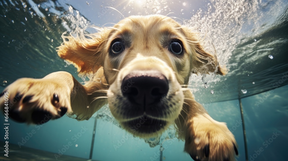 Funny underwater picture of puppies in swimming pool playing deep dive ...