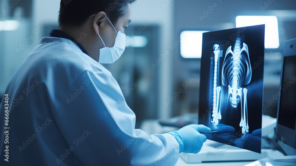 Orthopedic surgeon doctor examining patient's knee joint x-ray films ...