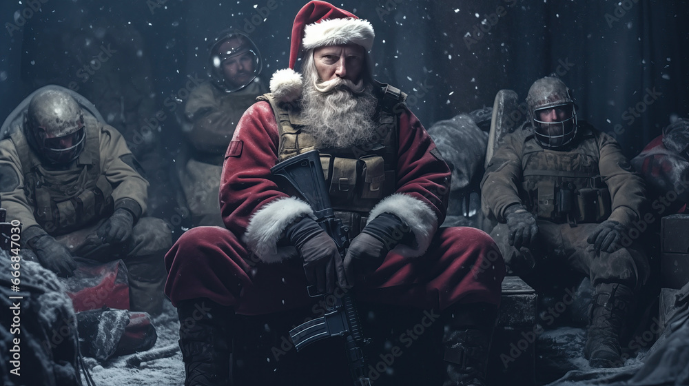 16:9 Photography Santa Claus delivers gifts during wartime in trenches ...