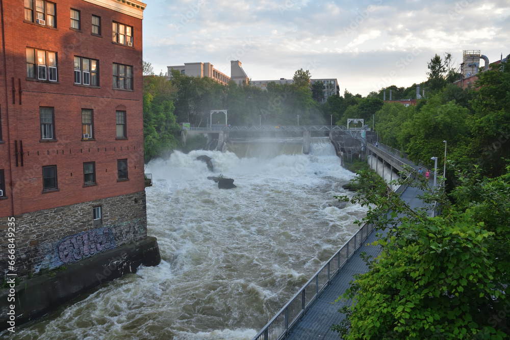 Magog river Sherbrooke Abenakis hydroelectric power plant dam. Large ...