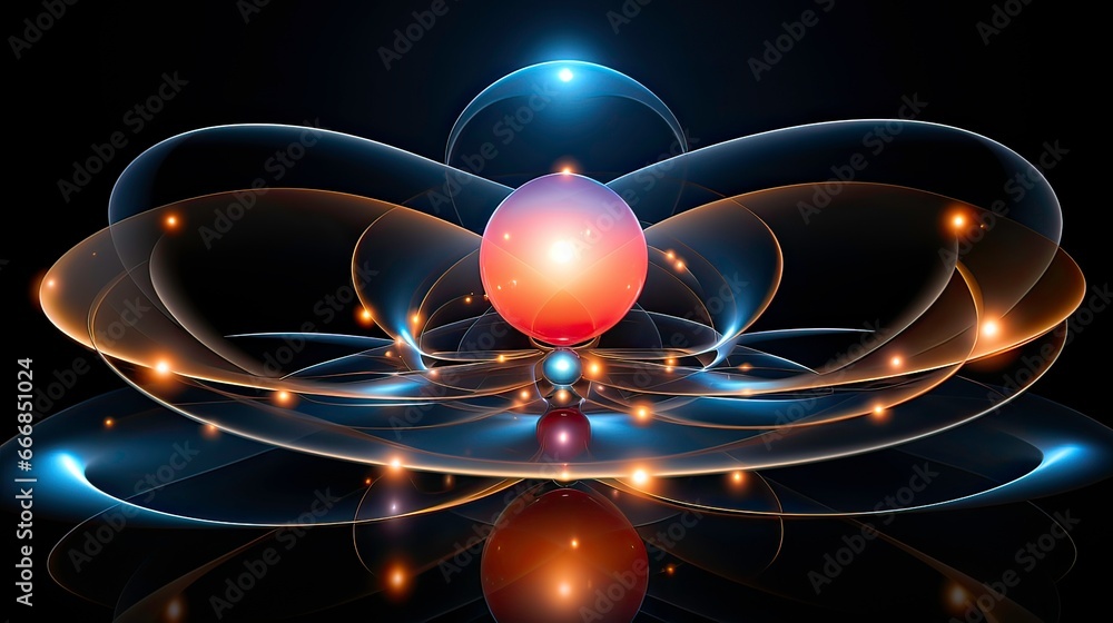 An Abstract Digital Art Piece Featuring Glowing Orbits Around A Central Radiant Sphere On A