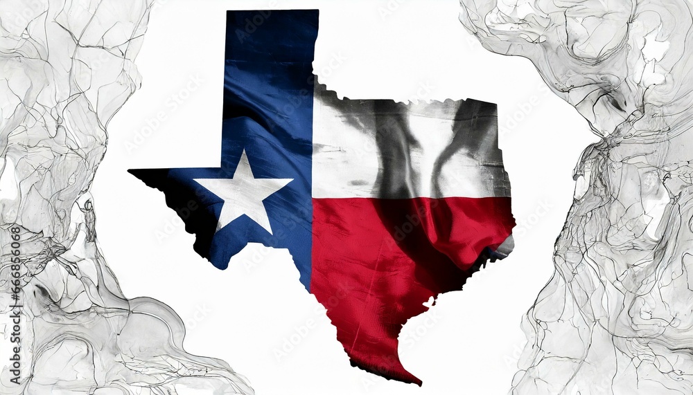 texas flag waving fabric texture on the state map outline isolated on ...