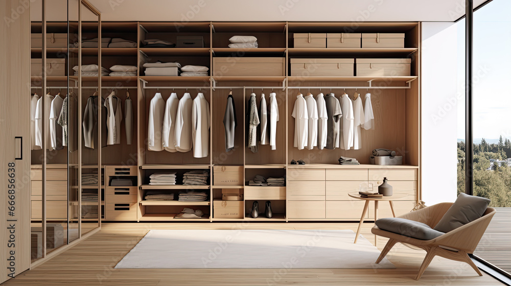 Minimal scandinavian wood walk in closet with wardrobe Minimal ...