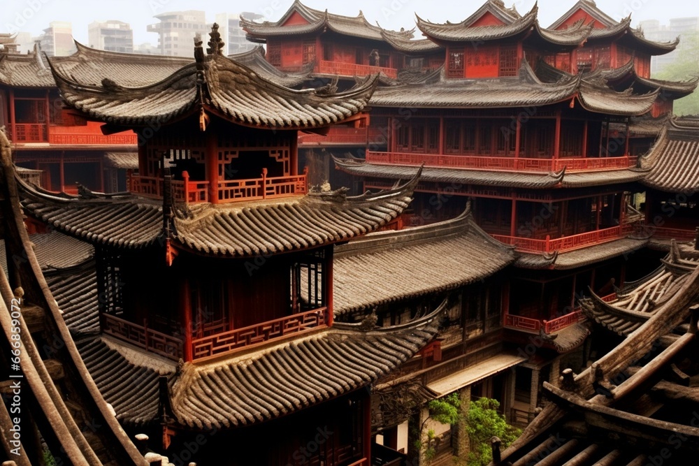 Roof style of typical Chinese houses. Generative AI Stock Illustration ...