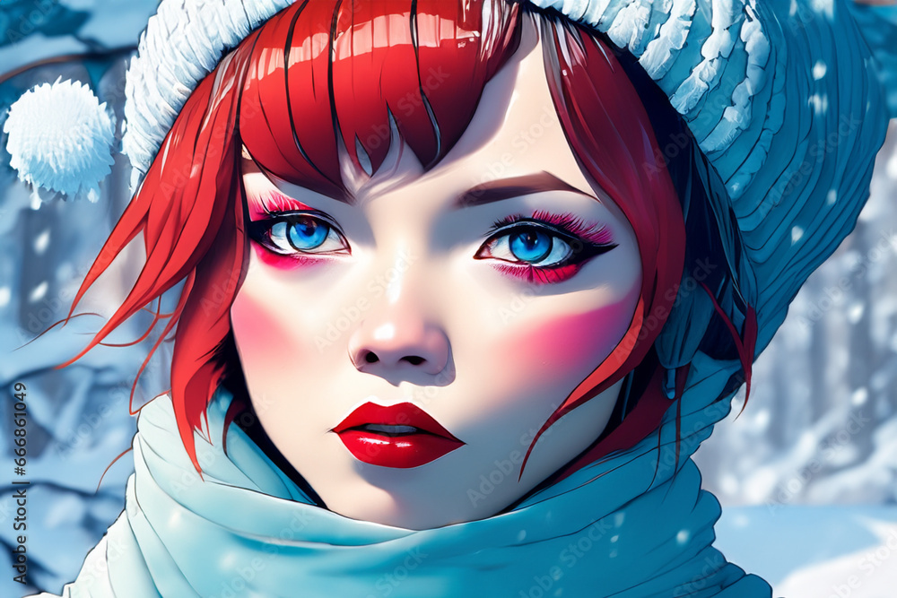 Winter portraits of women in snow illustration. Avatar for a social ...