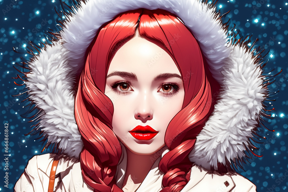 Illustration of young winter girl in snow for social network design ...